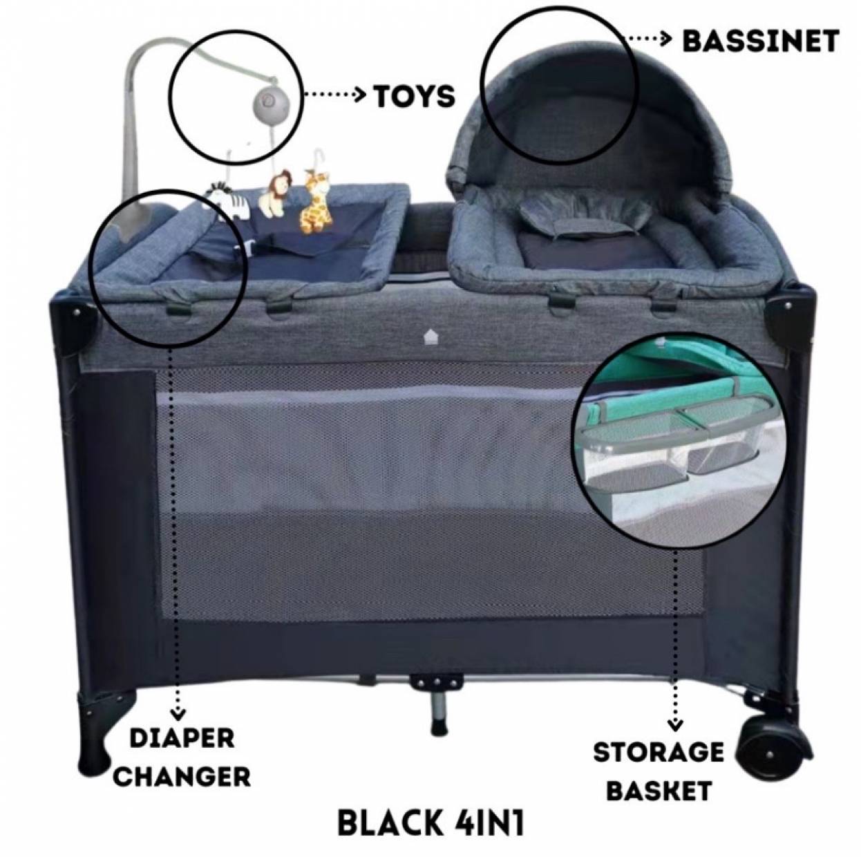 4 in 1 Playpen Baby Multifunctional Portable Foldable Newborn Bed with ...