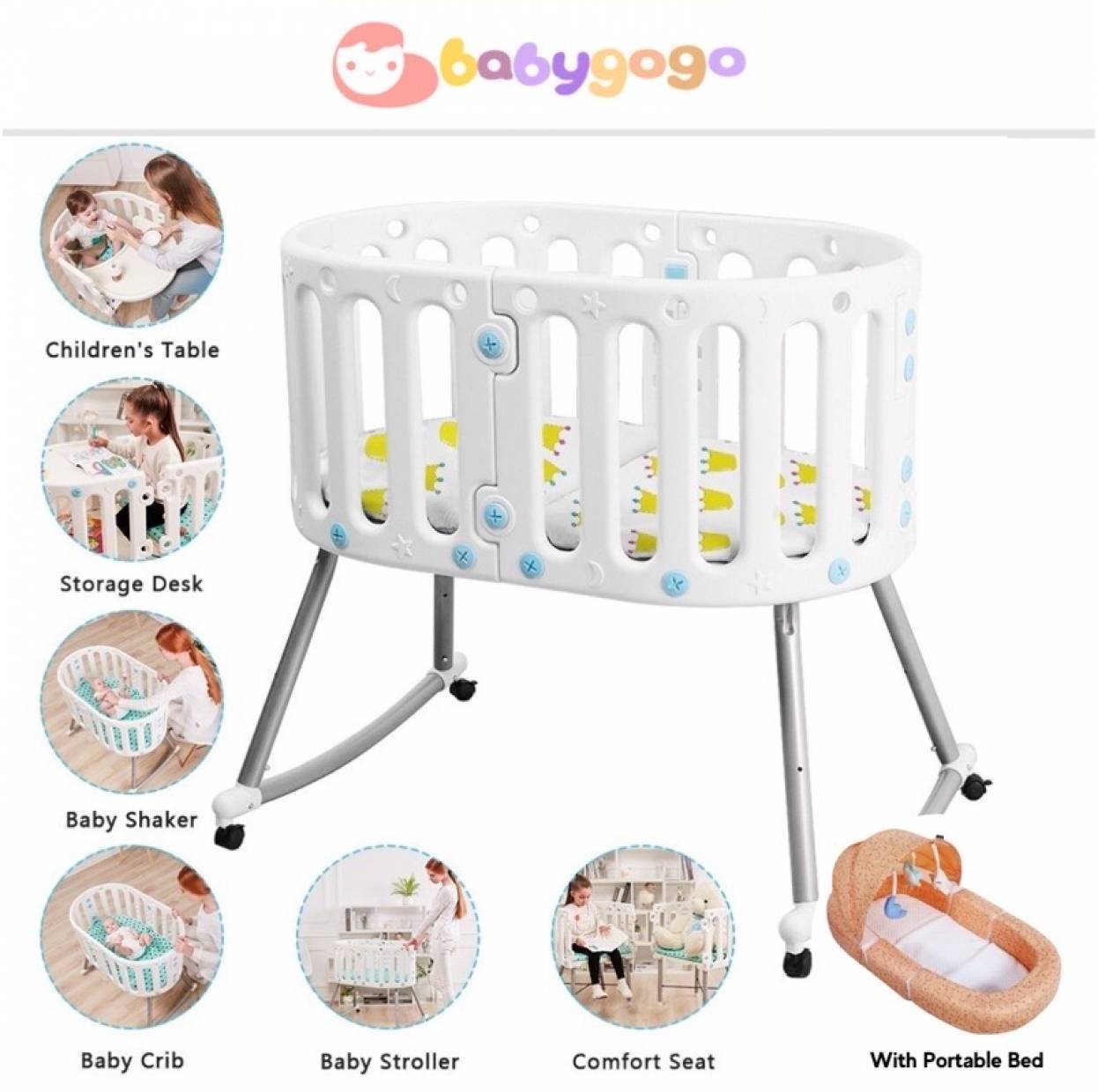 6 in 1 Convertible Baby Bassinet Cot