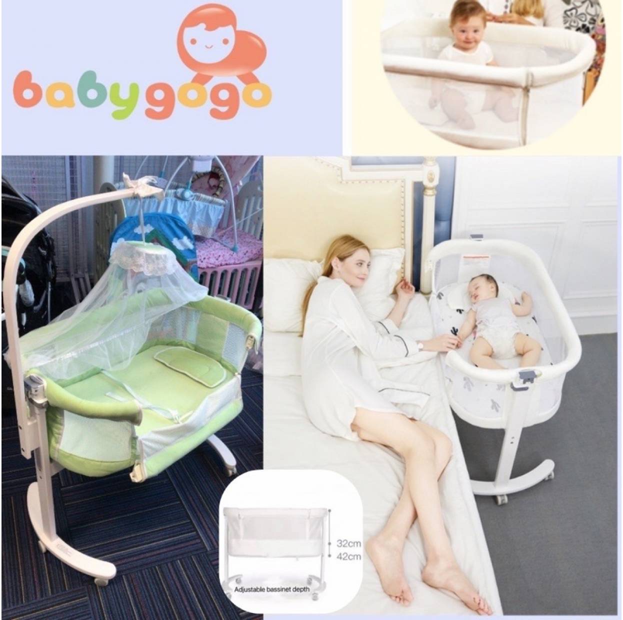 Baby Cot OneStar Co-Sleeper for Bed wood frame Side bed Baby Sleeping bed